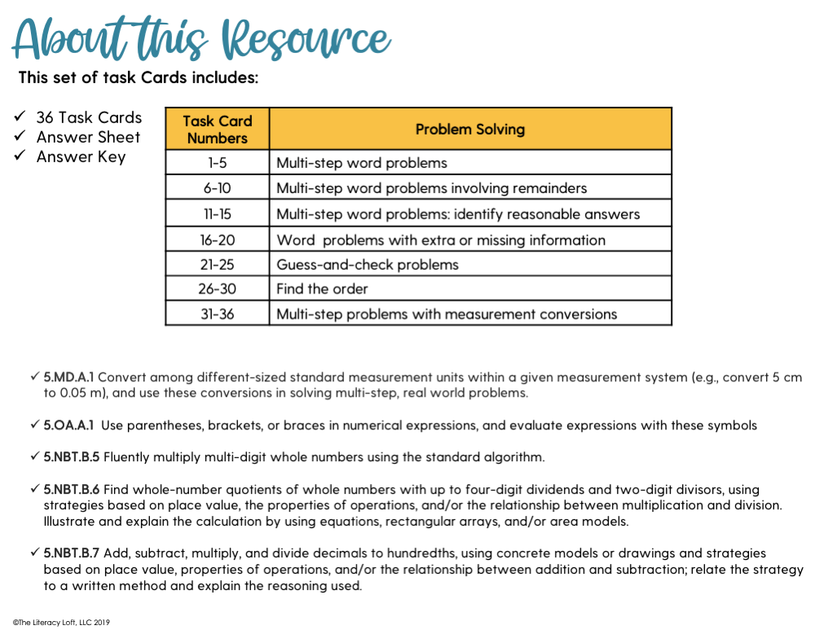 Multi-Step Problem Solving Task Cards (5th Grade) | Distance Learning ...