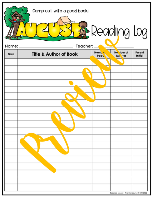 Reading Log {August} – The Literacy Loft