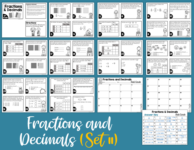 Fractions and Decimals Task Cards (4th Grade) Google Slides and Forms ...