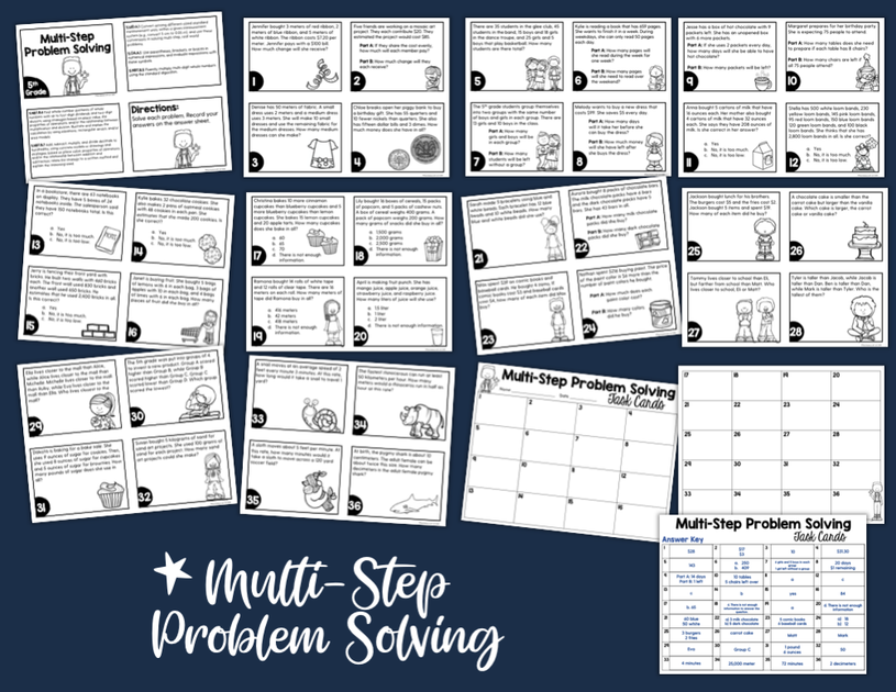 Multi-Step Problem Solving Task Cards (5th Grade) | Distance Learning ...