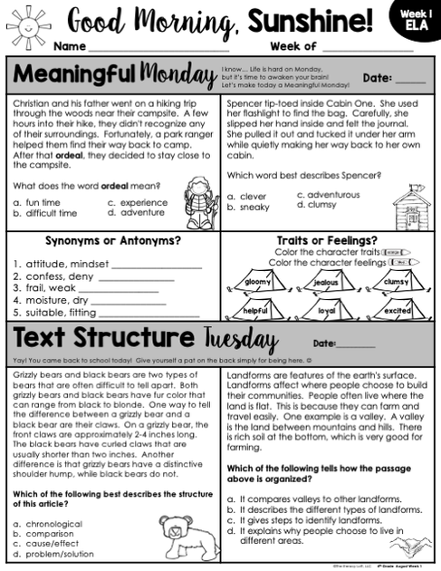 ELA Morning Work 4th Grade {August} | Distance Learning | Google Slide ...