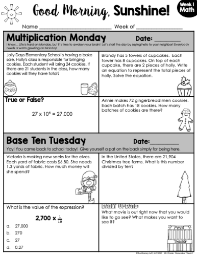Math Morning Work 5th Grade {December} I Distance Learning I Google Ap ...