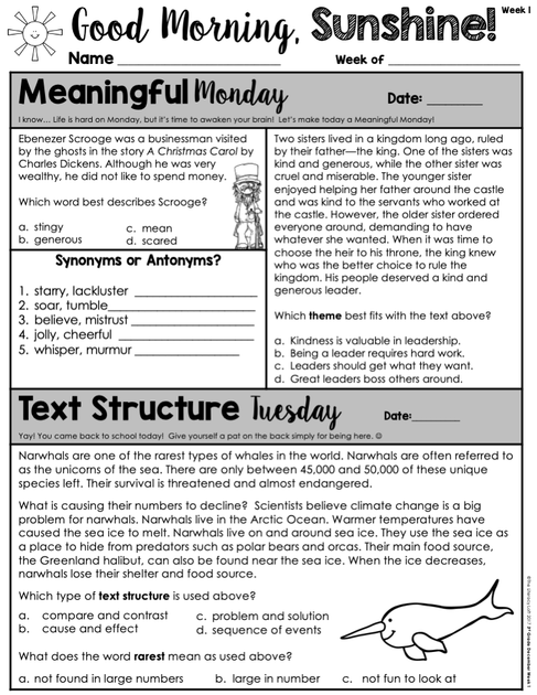 ELA Morning Work 3rd Grade {December} I Distance Learning I Google Sli ...