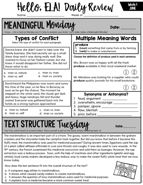 ELA Daily Review 6th Grade {June} | Distance Learning | Google Slides ...