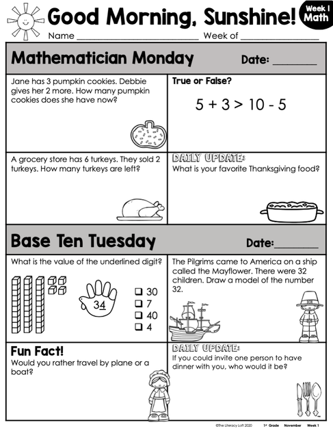 Math Morning Work 1st Grade {November} | Distance Learning | Google Ap ...