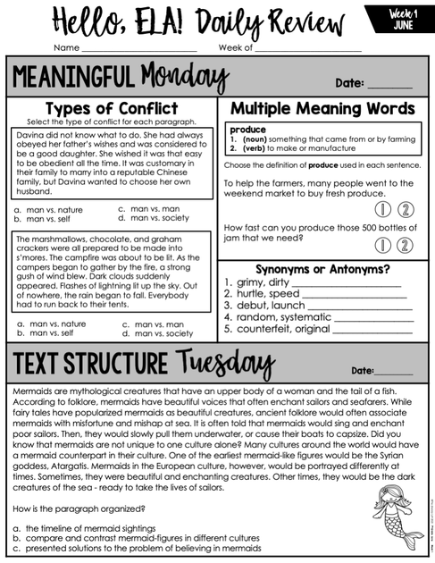 ELA Daily Review 7th Grade {June} | Distance Learning | Google Slides ...