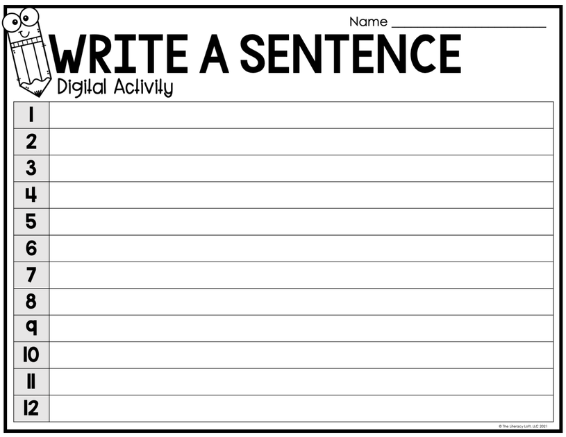 Writing Complete Sentences Digital Activity – The Literacy Loft