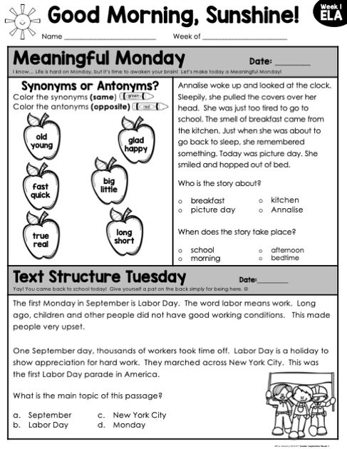 ELA Morning Work 2nd Grade {September} | Distance Learning | Google Sl ...