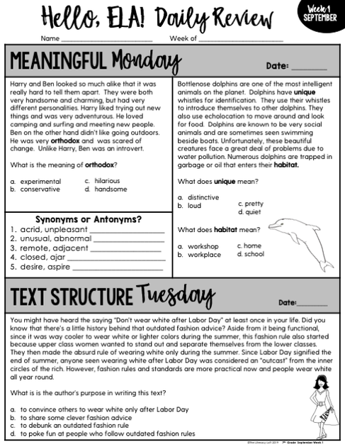 ELA Daily Review 7th Grade {September} | Distance Learning | Google Sl ...