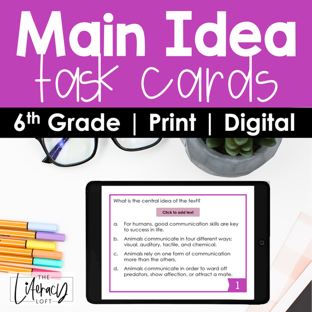 Main Idea Task Cards 6th Grade I Google Apps – The Literacy Loft