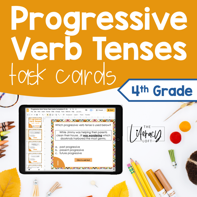 Progressive Verb Tenses Task Cards | Distance Learning | Google Slides ...