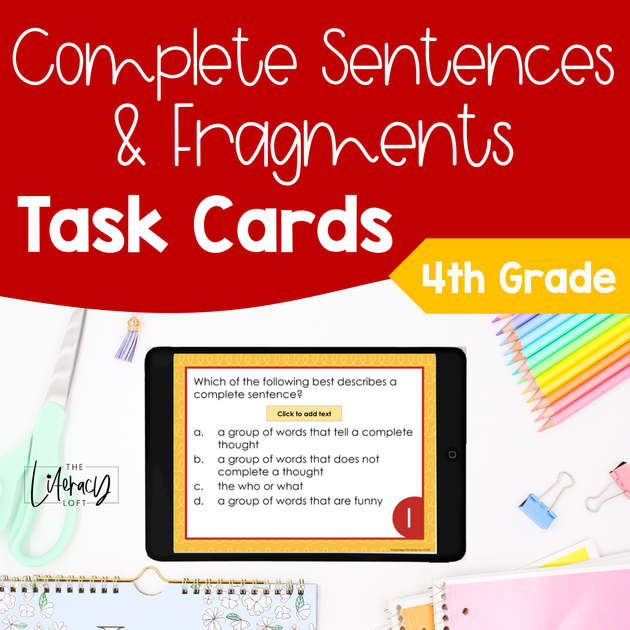 Complete Sentences & Fragments Task Cards 4th Grade I Google Slides an ...