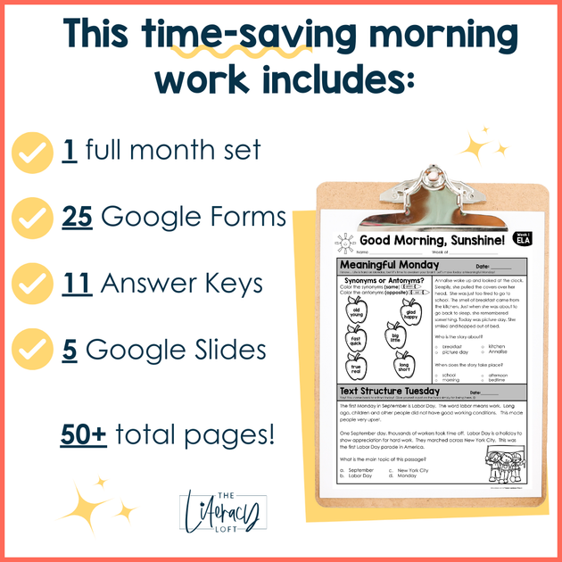 ELA Morning Work 2nd Grade {September} | Google Slides – The Literacy Loft