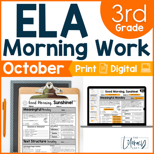 ELA Morning Work 3rd Grade {October} | Distance Learning | Google Slid ...