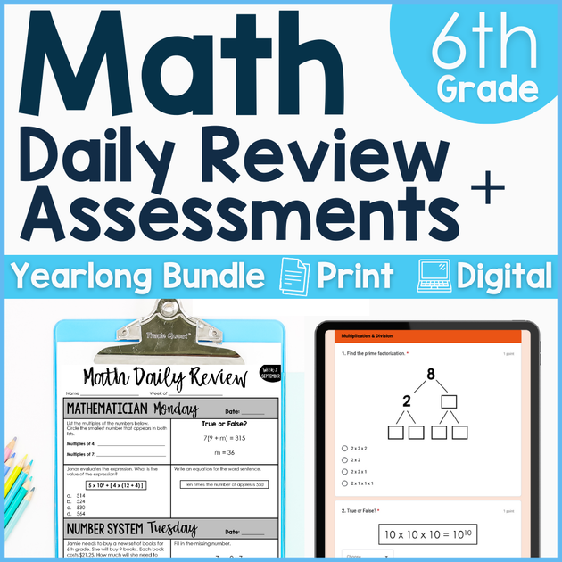6th Grade Math Daily Review and Weekly Assessments Bundle – The ...