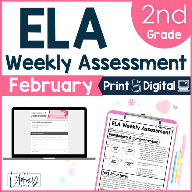 2nd Grade ELA February Morning Work Assessment Grammar Worksheets Read ...