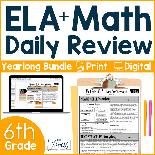 ELA + Math Daily Review 6th Grade {The Bundle} | Distance Learning | G ...
