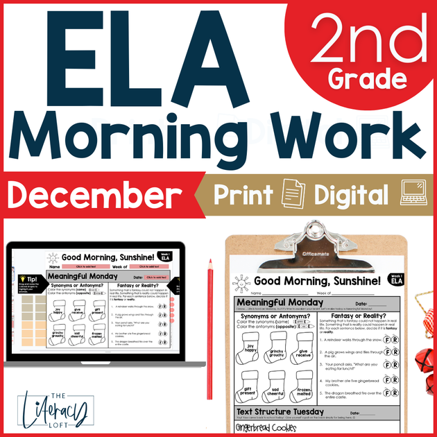 ELA Morning Work 2nd Grade {December} I Distance Learning I Google Sli ...