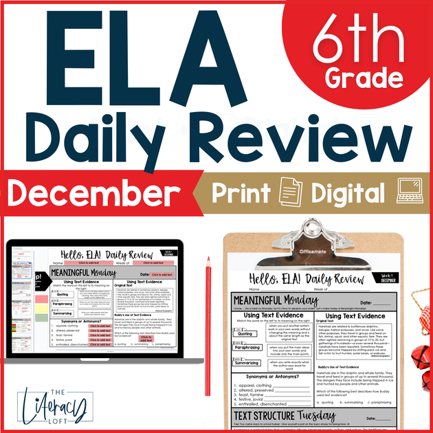 ELA Daily Review 6th Grade {December} I Distance Learning I Google Sli ...