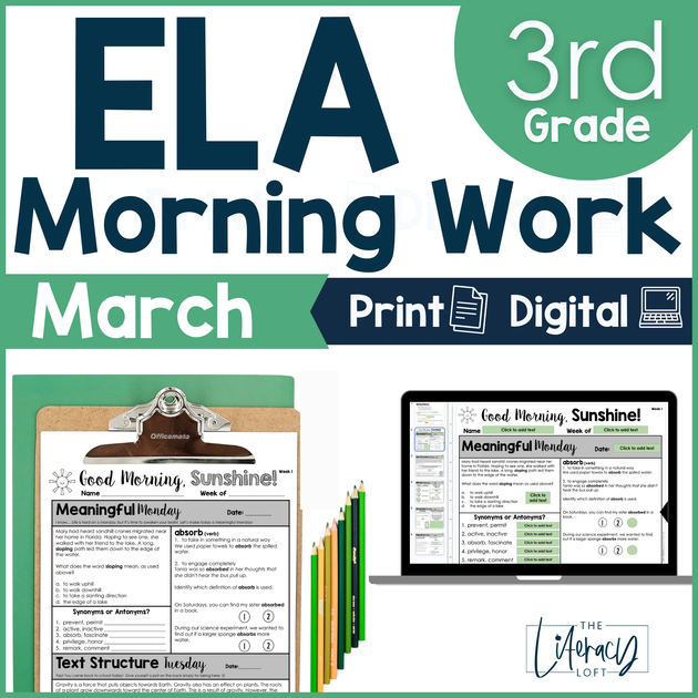 ELA Morning Work 3rd Grade {March} | Distance Learning | Google Slides ...