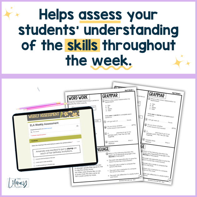 ELA Weekly Assessments 3rd Grade April Morning Work | Printable | Goog ...