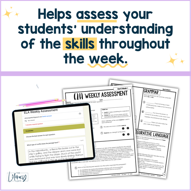 ELA Weekly Assessments 7th Grade April Morning Work | Printable | Goog ...