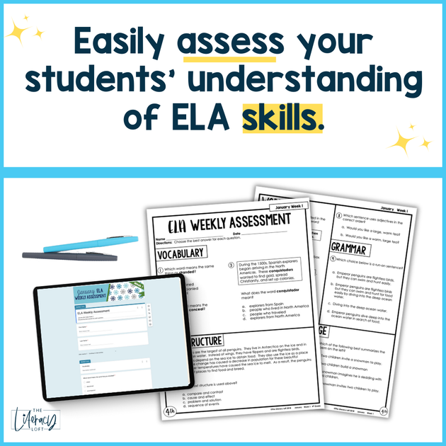 4th Grade ELA Reading Comprehension Morning Work Assessment Winter Rev ...