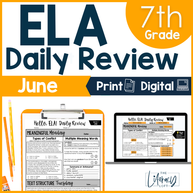 ELA Daily Review 7th Grade {June} | Distance Learning | Google Slides ...