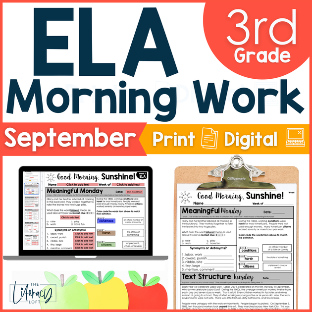 ELA Morning Work 3rd Grade {September} | Distance Learning | Google Sl ...