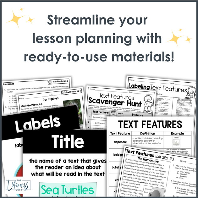 Text Features 3rd Grade Reading Worksheets Anchor Charts Scavenger Hun ...