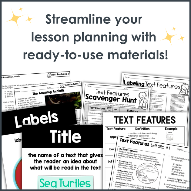 Text Features 4th-5th Grade Worksheets Anchor Charts Scavenger Hunt Po ...