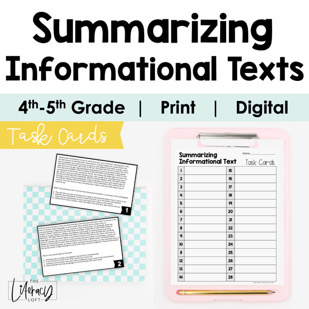 Summarizing Informational Texts Task Cards 4th-5th Grade | Distance Le – The Literacy Loft
