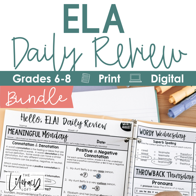 ELA Daily Review 6th - 8th Grade (Bundle) | Google Slides and Google F ...