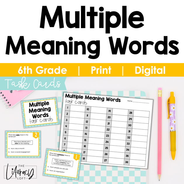 Multiple Meaning Words Task Cards 6th Grade | Google Apps – The ...