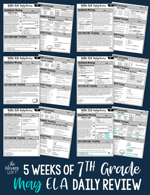 ELA Daily Review 7th Grade {May} | Distance Learning | Google Slides a ...
