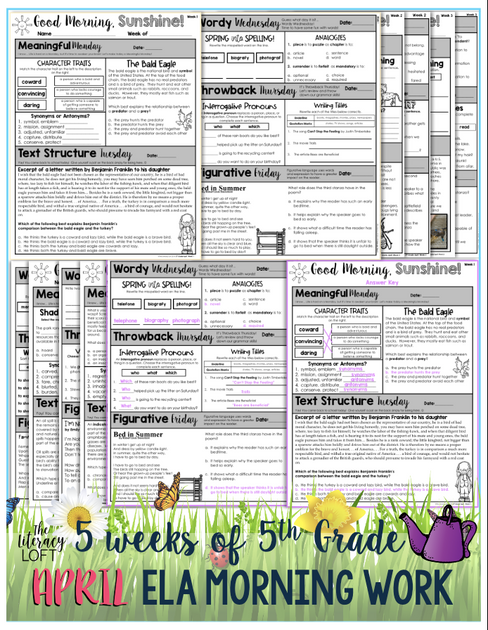 ELA Morning Work 5th Grade {April} | Distance Learning | Google Slides ...