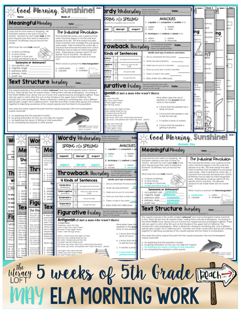 ELA Morning Work 5th Grade {May} | Distance Learning | Google Apps ...