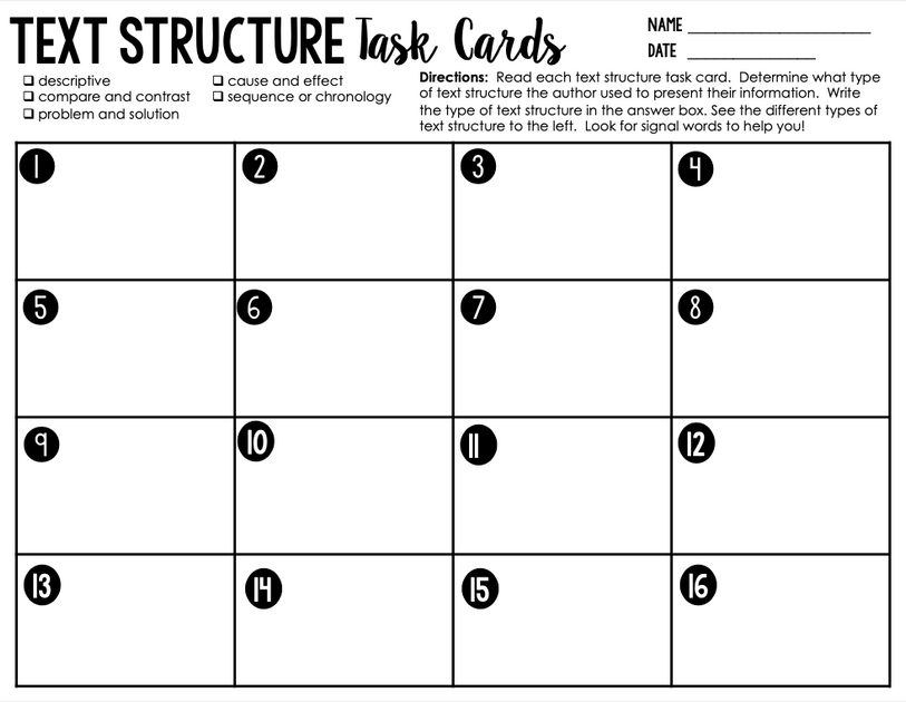 Text Structure Task Cards {Scientific Concepts} | Distance Learning ...