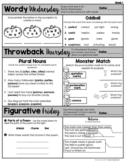 ELA Morning Work 3rd Grade {October} | Distance Learning | Google Slid ...