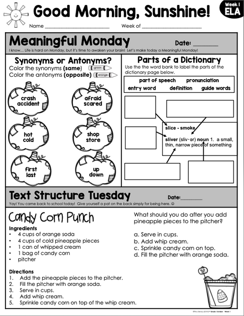 ELA Morning Work 2nd Grade {October} | Distance Learning | Google Slid ...