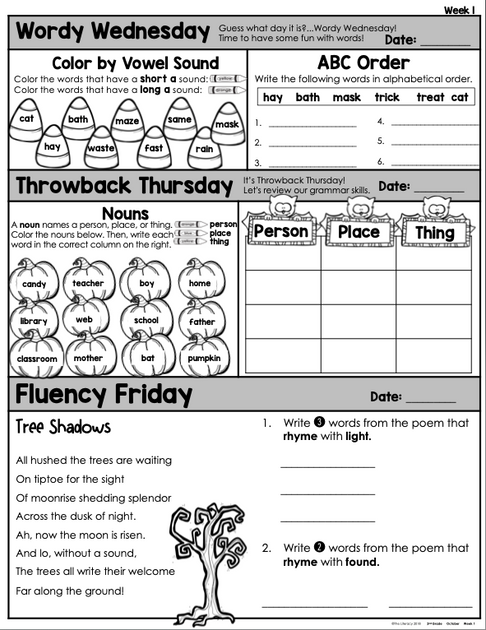 ELA Morning Work 2nd Grade {October} | Distance Learning | Google Slid ...