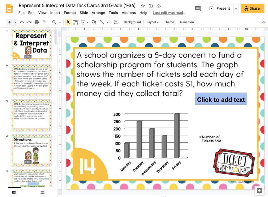 Represent and Interpret Data Task Cards (3rd Grade) Google Slides & Fo ...