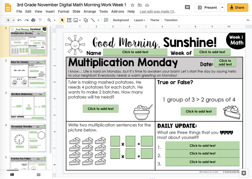 Math Morning Work 3rd Grade {November} | Distance Learning | Google Ap ...