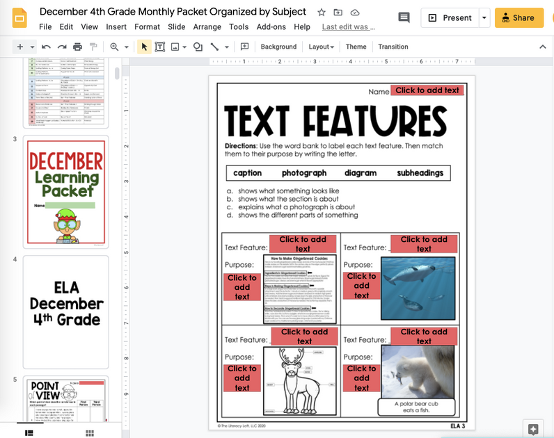 December No Prep Packet 4th Grade – The Literacy Loft