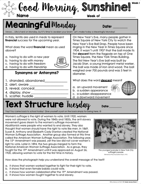 ELA Morning Work 4th Grade {January} I Distance Learning I Google Slid ...