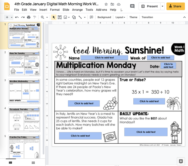 Math Morning Work 4th Grade {January} I Distance Learning I Google App ...