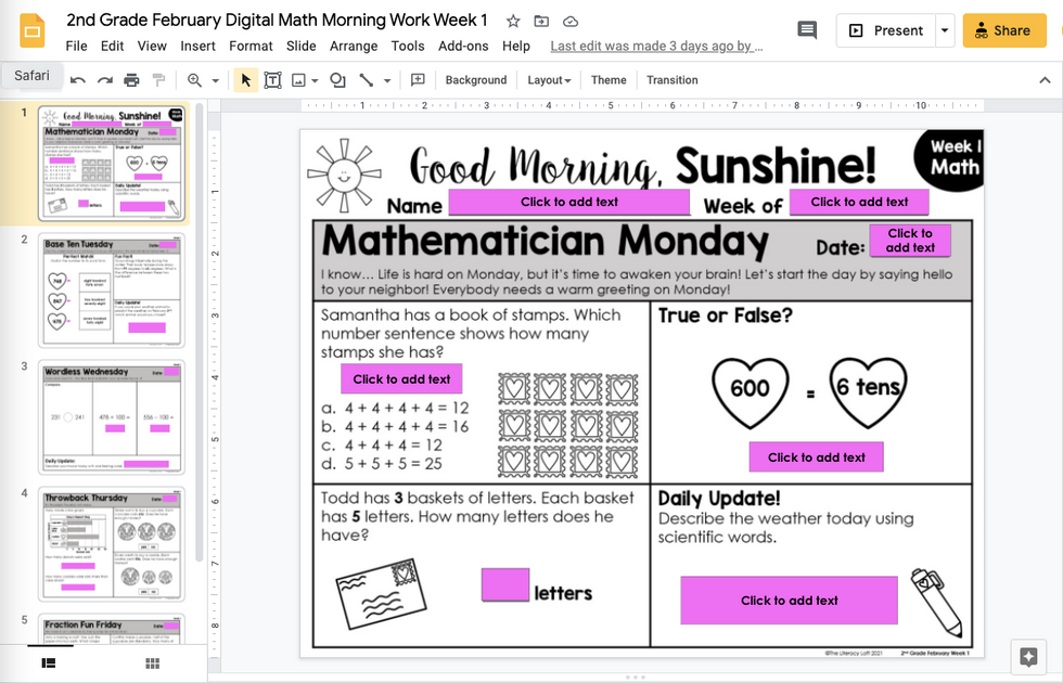 Math Morning Work 2nd Grade {February} I Distance Learning I Google Ap ...