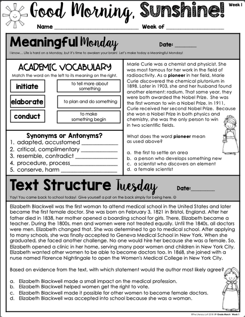 ELA Morning Work 5th Grade {March} | Distance Learning | Google Slides ...