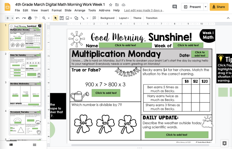 Math Morning Work 4th Grade {March} I Distance Learning I Google Apps ...