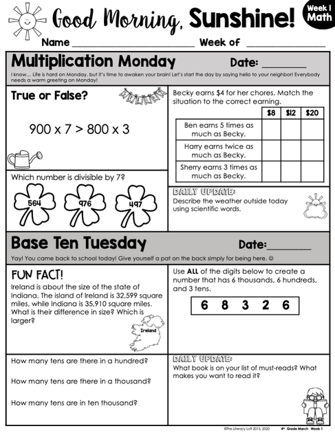 Math Morning Work Grades 1-5 {Bundle} | Distance Learning | Google Sli ...